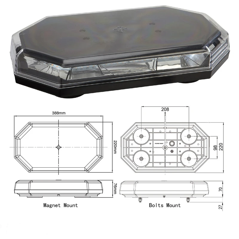 Car Roof Amber Mini Low Profile Flashing LED Warning Lights