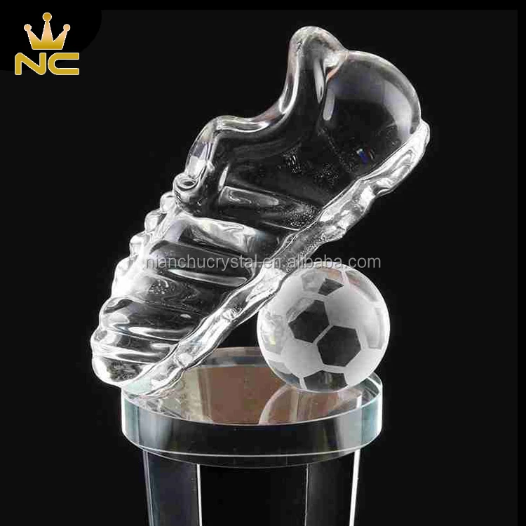 Optical Glass Award Crystal Football Shoes Trophy For Sports Souvenir ...