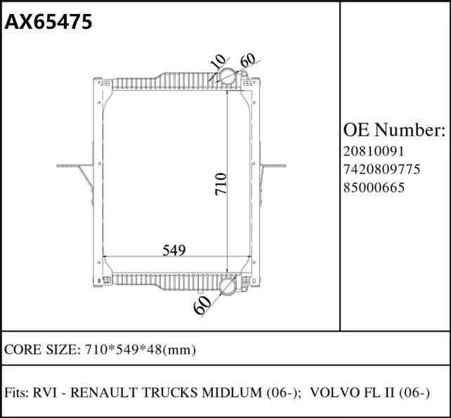 Tractor Parts Aluminum Truck Radiator For Rvi-re Nault Trucks Midlum(06 ...