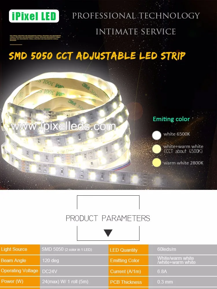 White+warm White Color Temperature Adjustable Smd 5050 Led Strip 24v ...