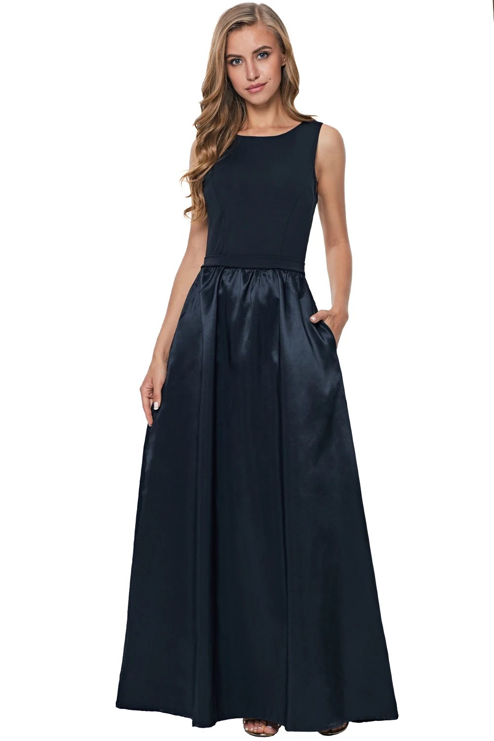 Women Black Sleeveless Sexu Back Open Evening Dress Long Party Dress ...
