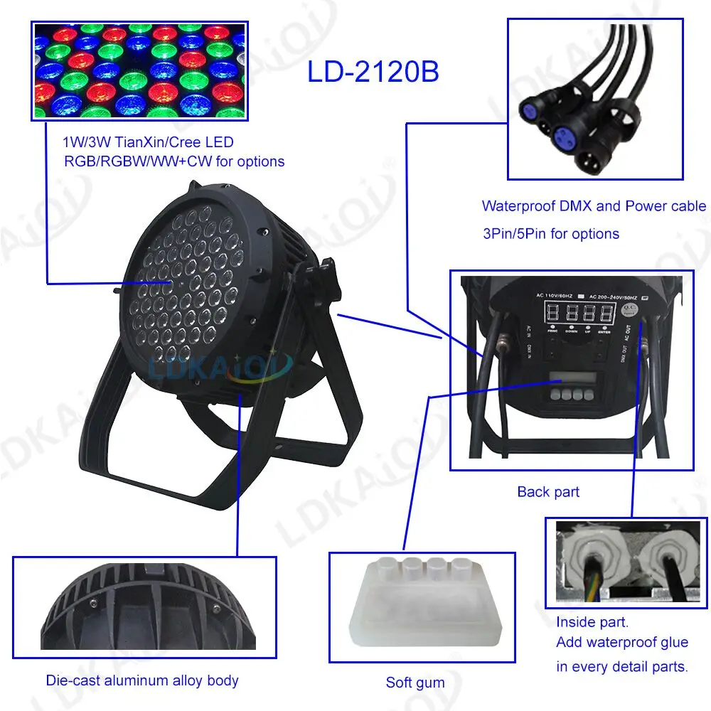 PAR Led 54x3 RGBW Full Colour Stage Light Outdoor Waterproof IP65