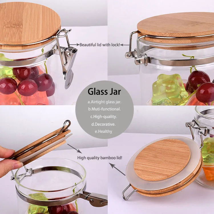Customized Hermetic Airtight Round Glass Jar With Metal Clamp And ...