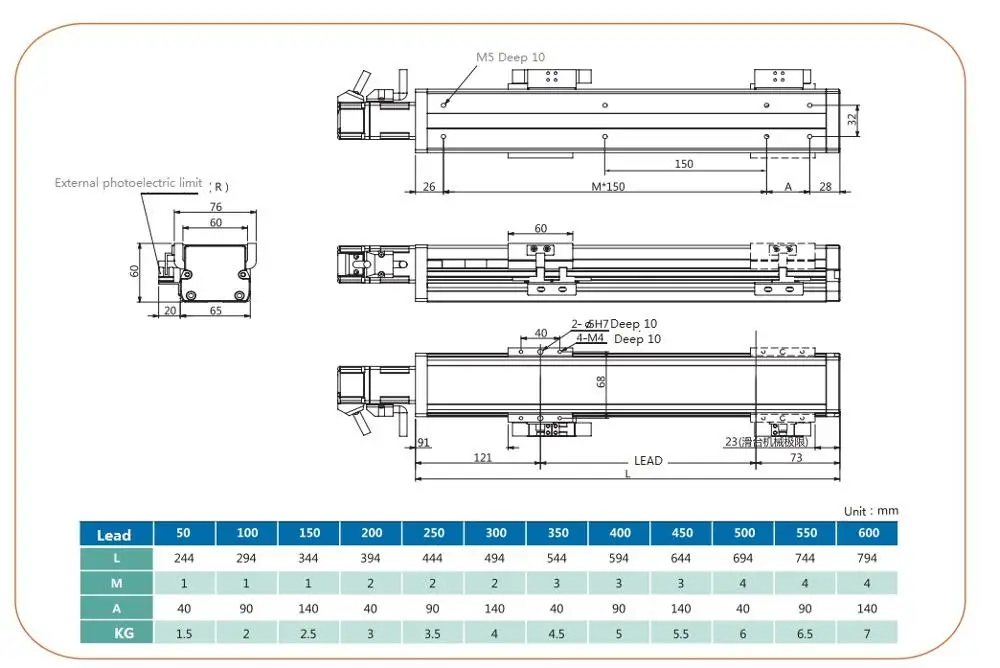 High Precision 50mm-4000mm Belt Drive Linear Actuator Motion Guide Rail ...