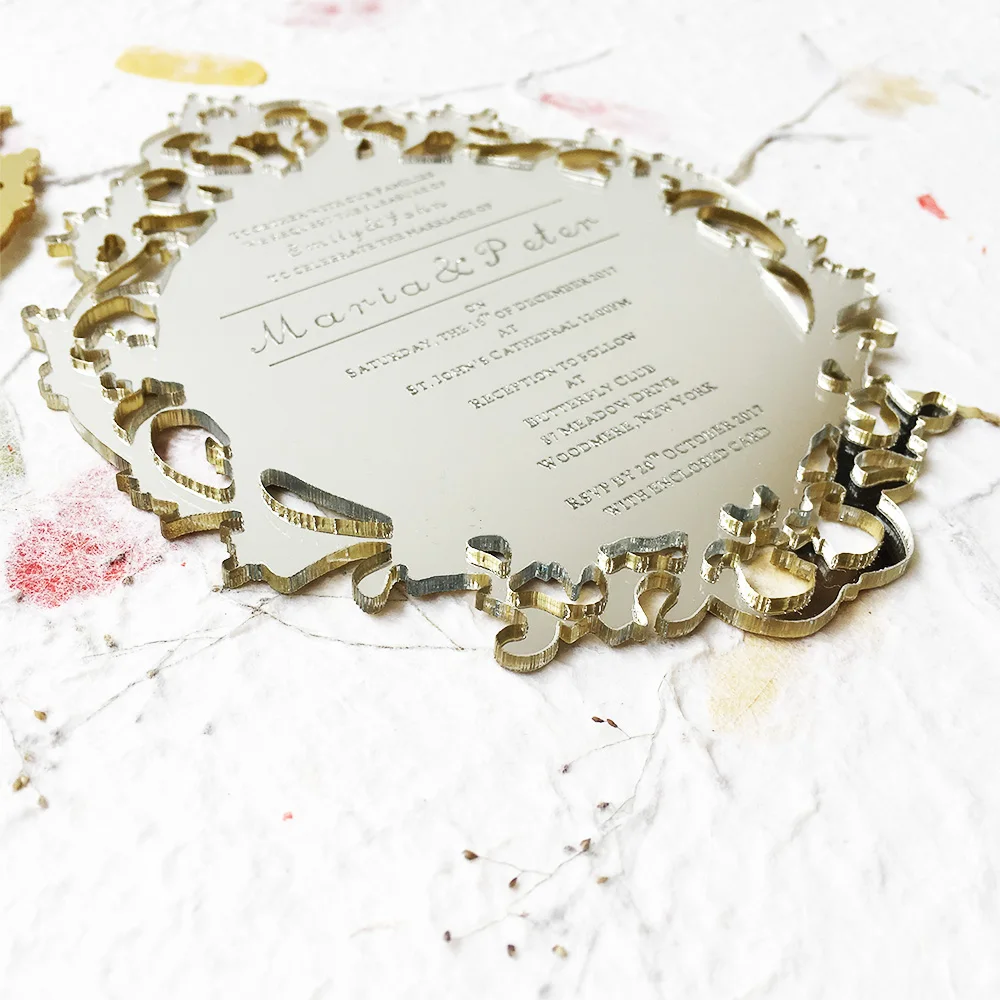 Vintage 5x7inch Engraved Hollow Silver Mirror Acrylic Wedding ...