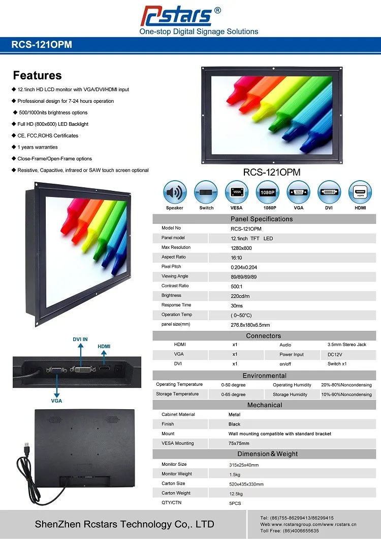 Rcstars 12 Inch Lcd Monitor,12 Inch No Frame Lcd Monitor - Buy 12 Inch ...