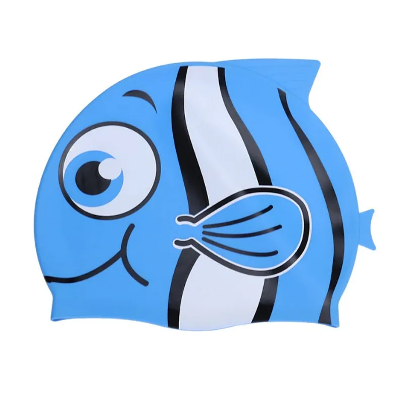 Factory Price Smart Cartoon Print Fish Shape Kids Silicone Swim Cap For ...
