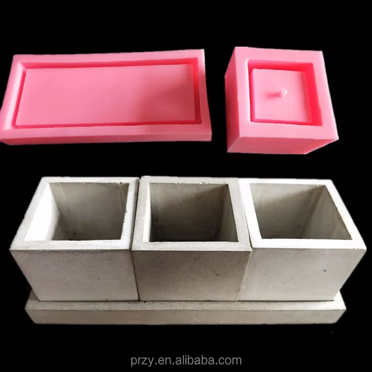Cement Mini Square Pot With Tray Mold Silica Concrete Vase Pot Molds ...