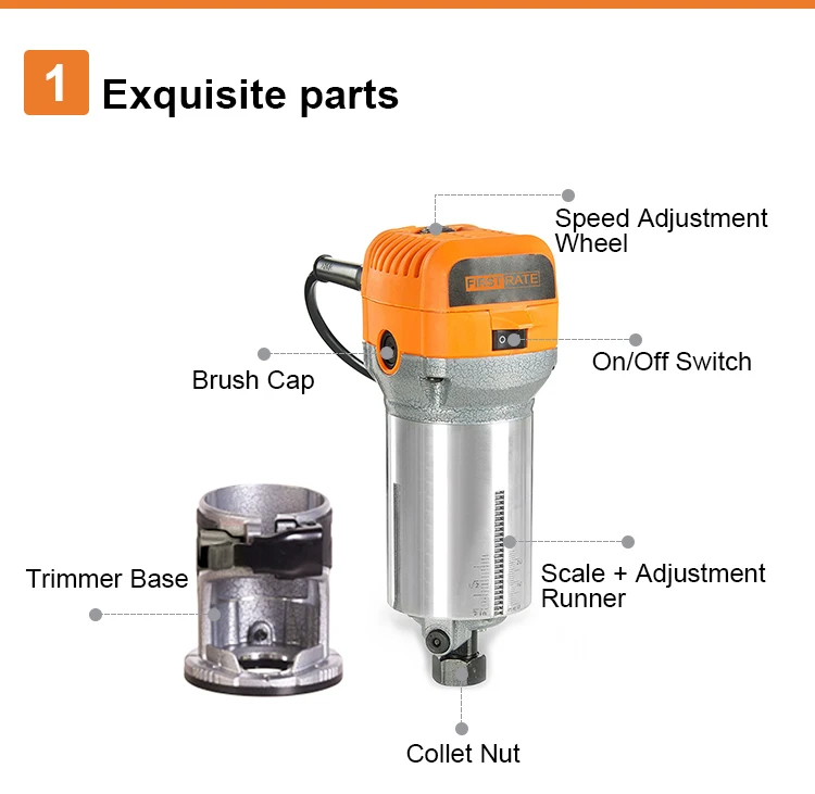 First Rate 580W 6mm Power Tools Electric Compact Router Wood Trimmer ...