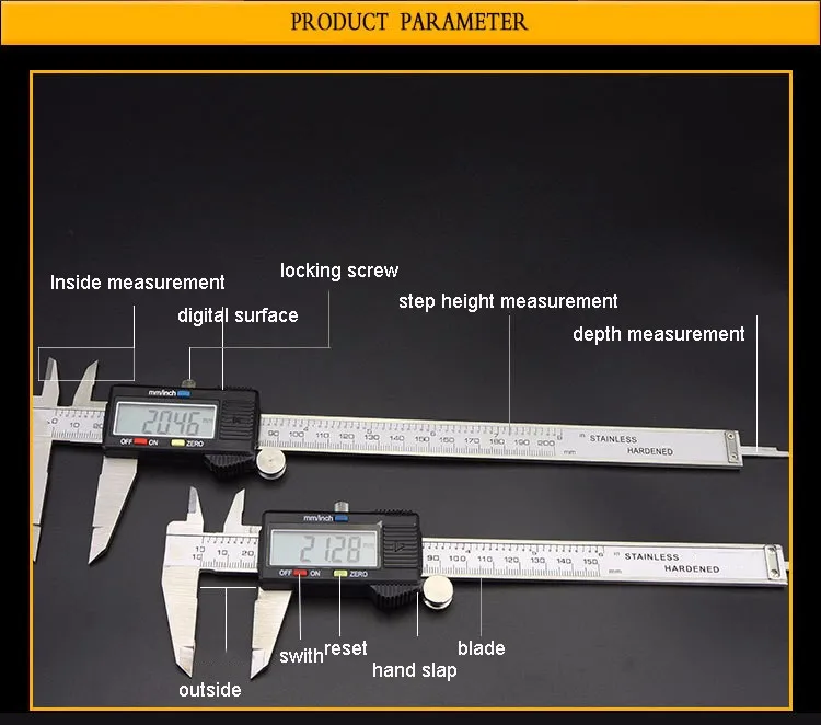 Custom Logo Digital Caliper with Plastic Head - 1 Year Warranty