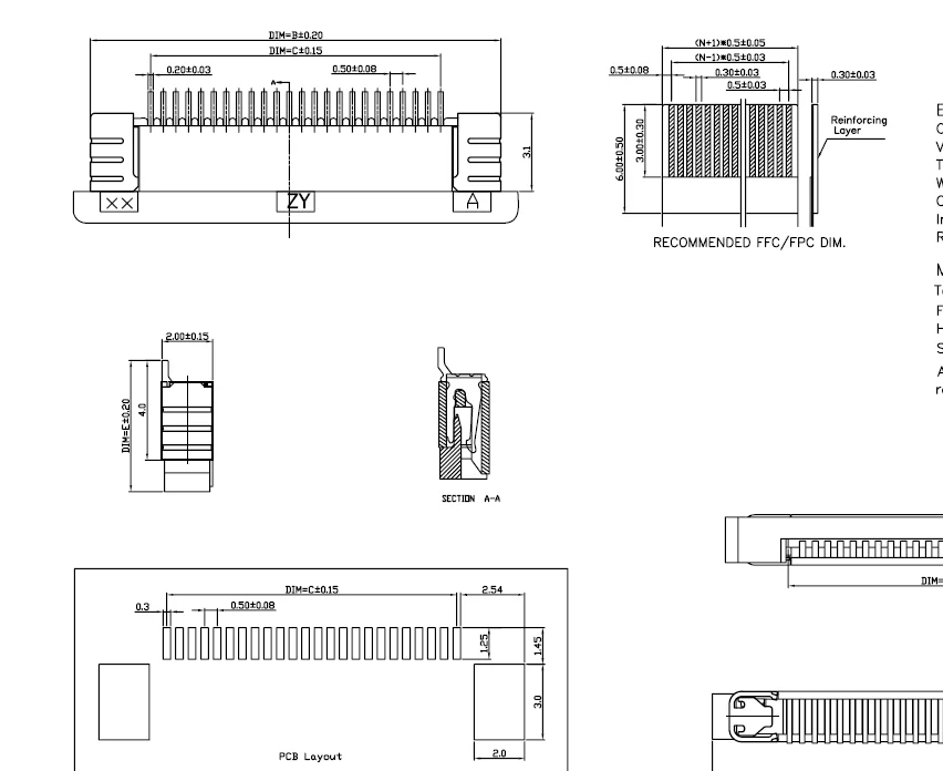0.5mm Zif R/a Smt Upside Type H=2.0mm Ffc/fpc Connectors - Buy 0.5mm ...