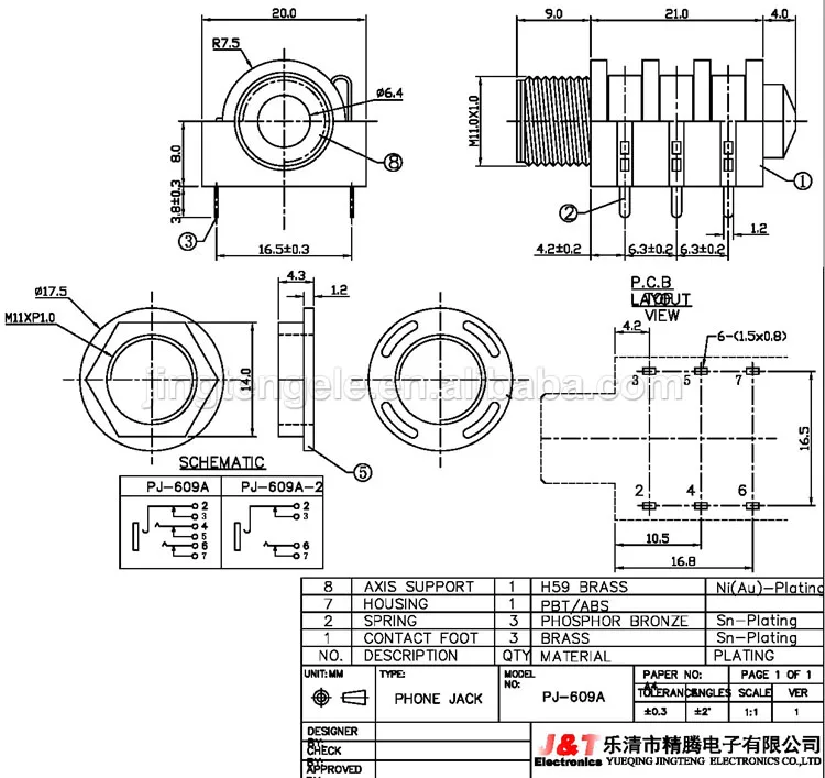 Hot Selling With Switched 6pins Pcb Pins1/4 Mono Jack 6.35mm Pj-609a/b ... Hot Selling With Switched 6pins Pcb Pins1/4 Mono Jack 6.35mm Pj-609a/b ...