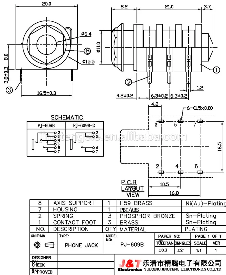 Hot Selling With Switched 6pins Pcb Pins1/4 Mono Jack 6.35mm Pj-609a/b ... Hot Selling With Switched 6pins Pcb Pins1/4 Mono Jack 6.35mm Pj-609a/b ...