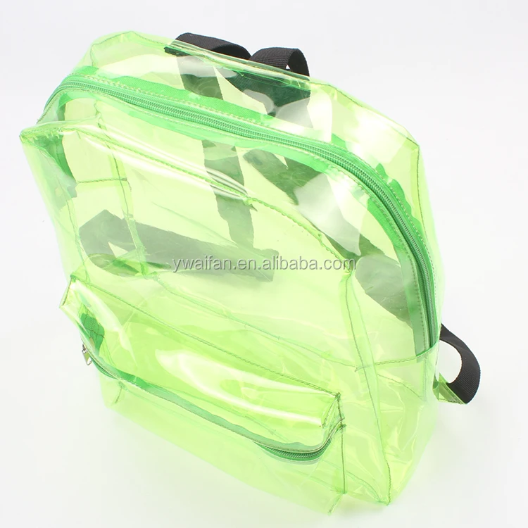 Outdoor Transparent Pvc Multi-pockets School Bag Neon Green Clear ...