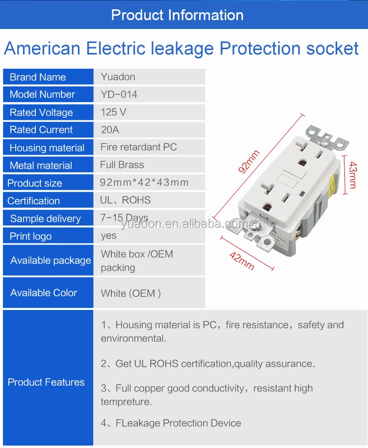 20A 125V US Hospital Grade Duplex AC GFCI Receptacle Socket| Alibaba.com