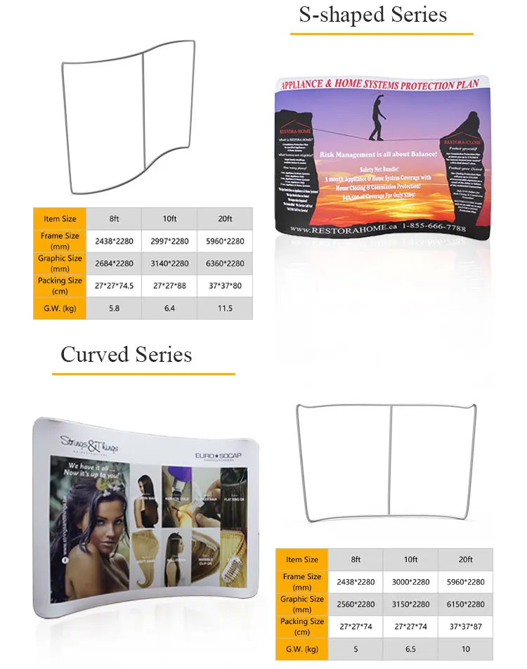 8ft 10ft Foldable Portable Curved Booth Backdrop Display