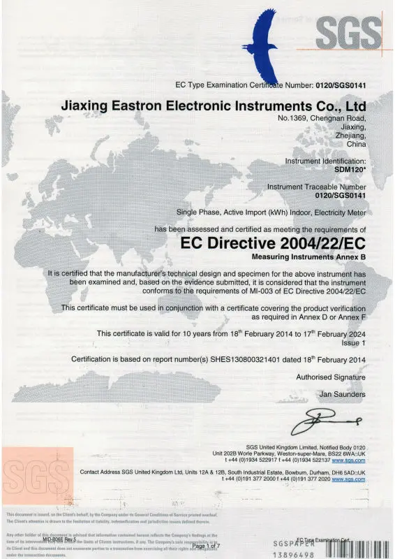 Eastron Sdm120db Mid Approved Single Phase 2 Wire Kwh Meter - Buy ...