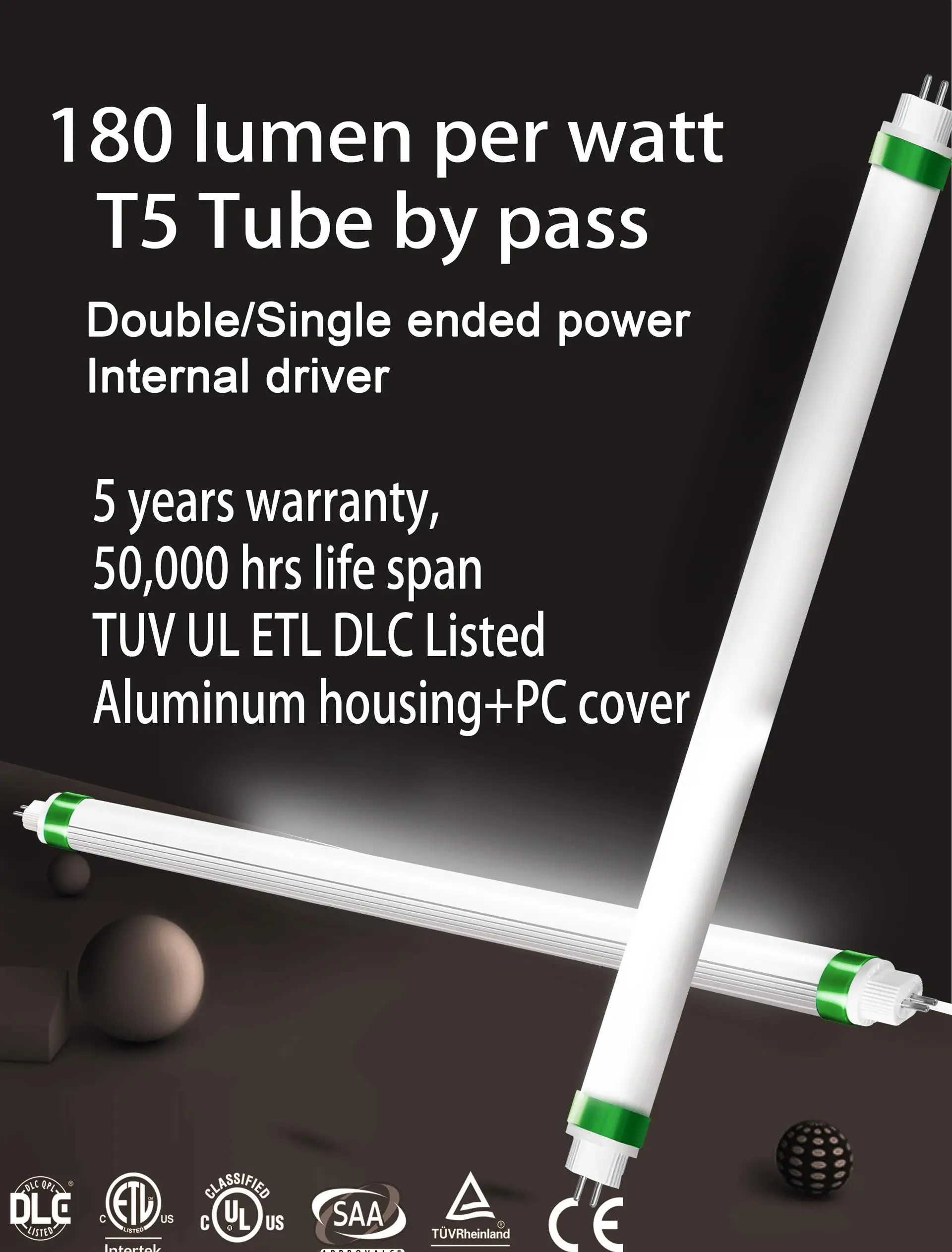 带两侧电源输入的ul /dlc 175lm/w T5发光二极管灯管绕过镇流器 - Buy T5 Led灯管ul /dlc T5 175lm/w Product on Alibaba.com