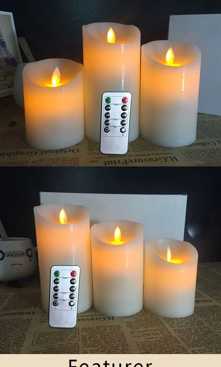 Set Of Three Ivory Flameless Flickering Led Pillar Candle Light For ...