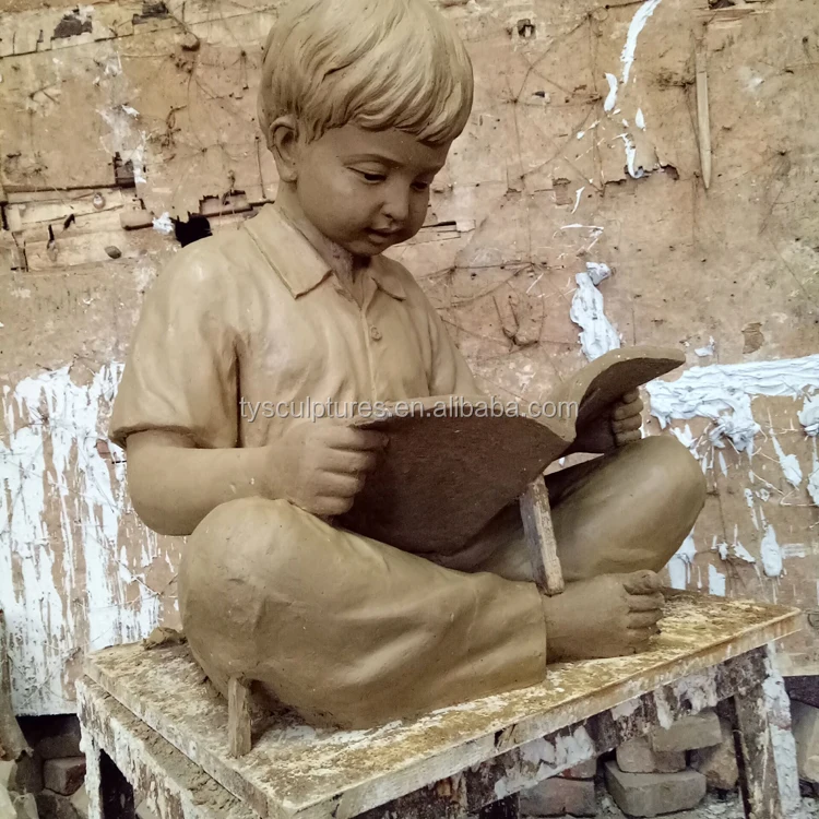Garden Outdoor Decorative Life Size Bronze Boy Reading Book Statue ...
