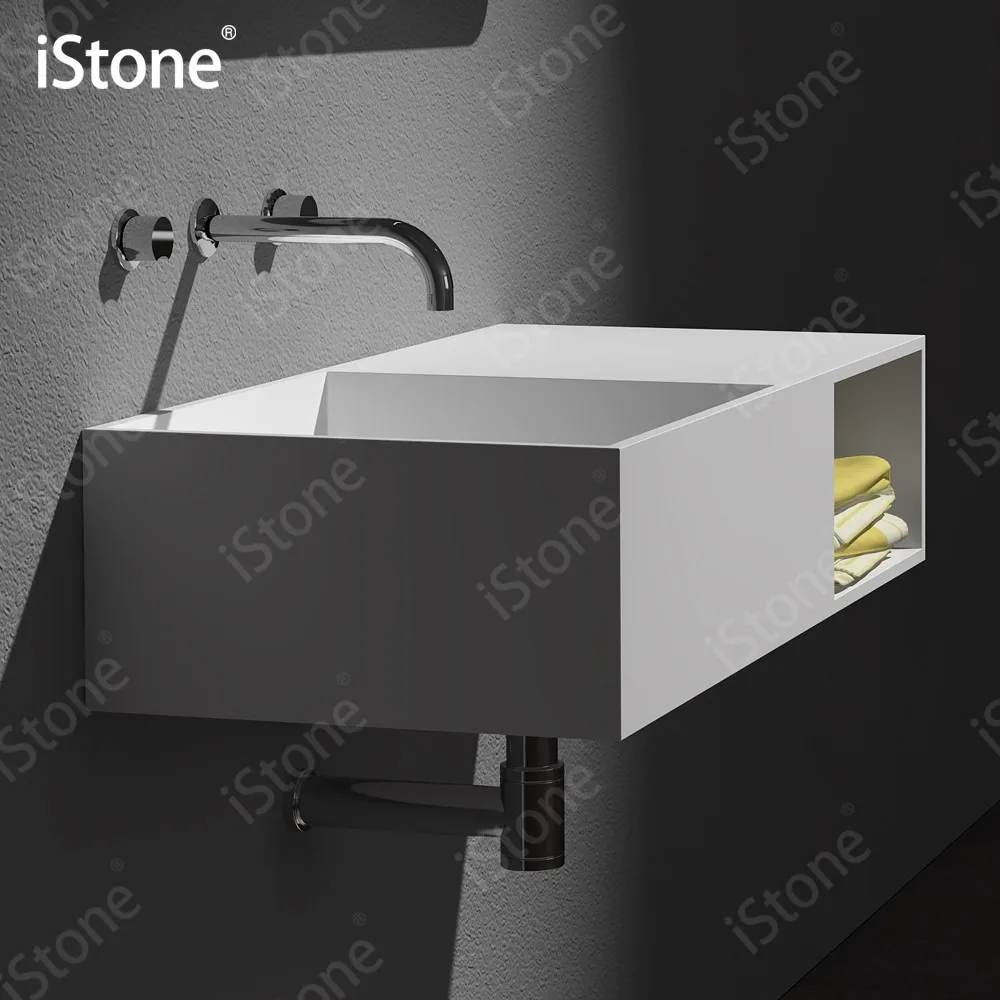 Solid Surface Composite Stone Resin Rectangle Italian Wash Basin Wall ...