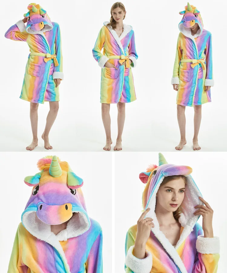 Aiminyz Animated Bathrobes For Women Unicorn Sleepwear Animal Robe For ...