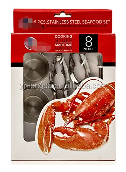 8 Pieces Seafood Tools Set Includes 2 Lobster Crackers,4 Lobster Forks ...