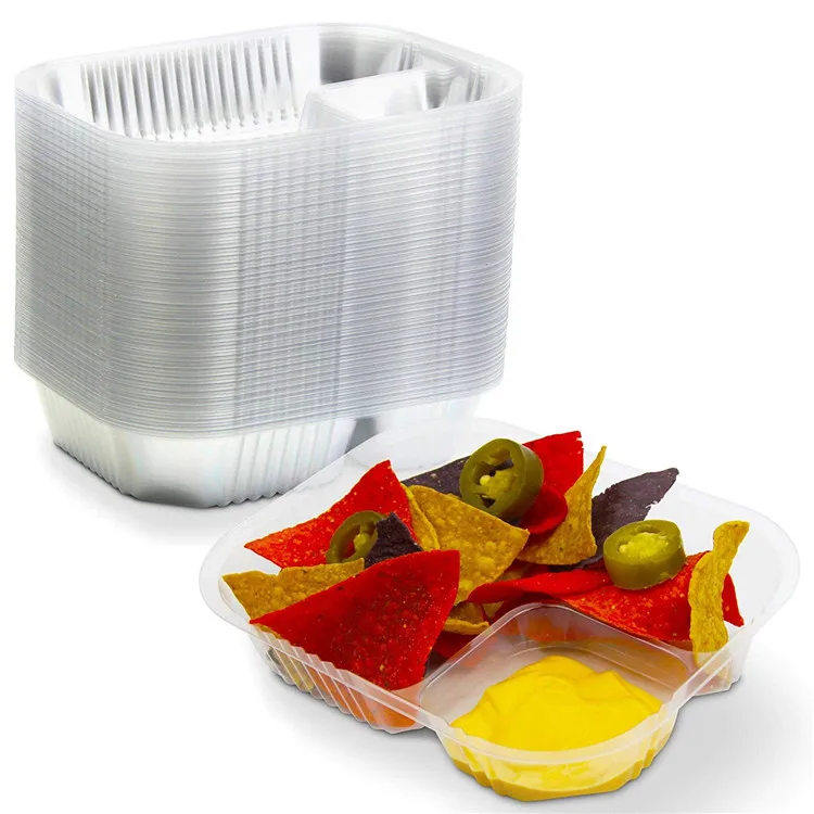 Disposable 2 Compartment Clear Anti Spill Large Nachos Trays