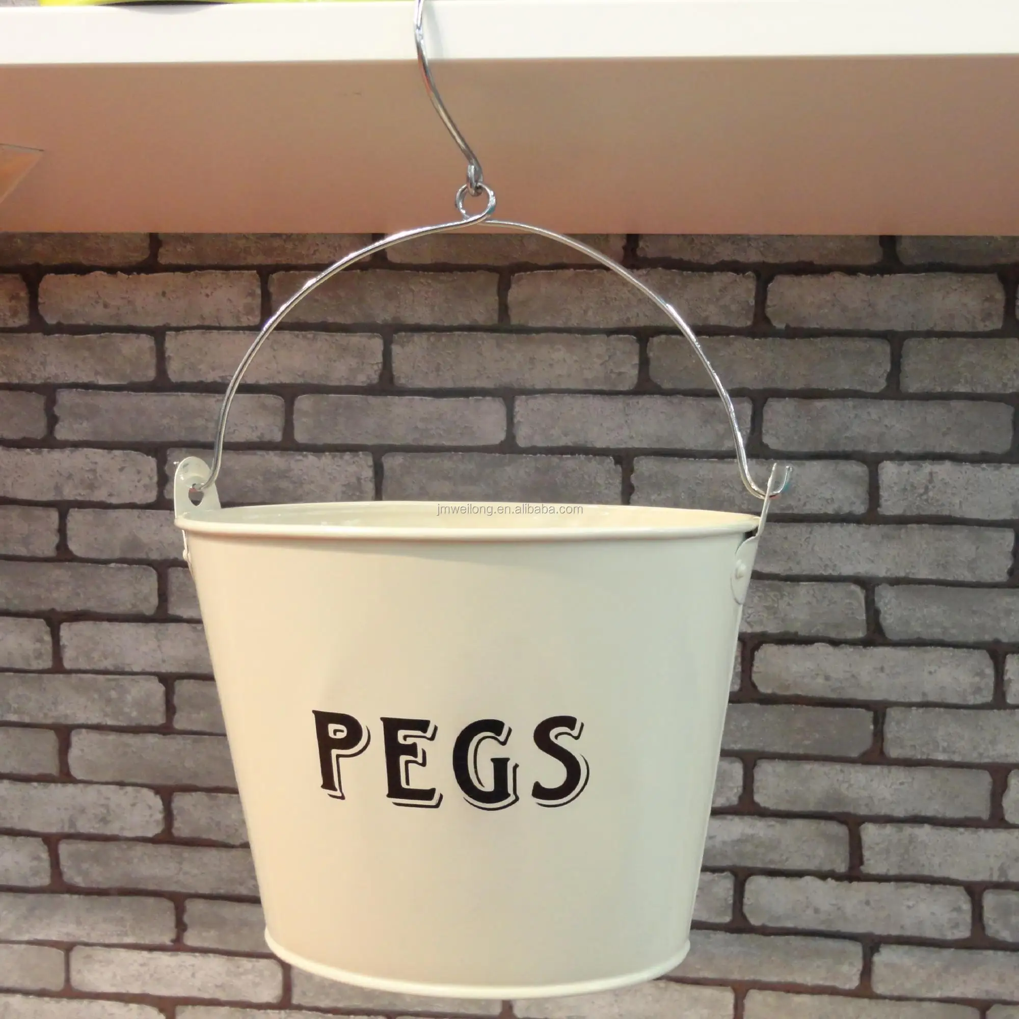 Custom Logo White Round Galvanized Metal Water Buckets With Wooden ...