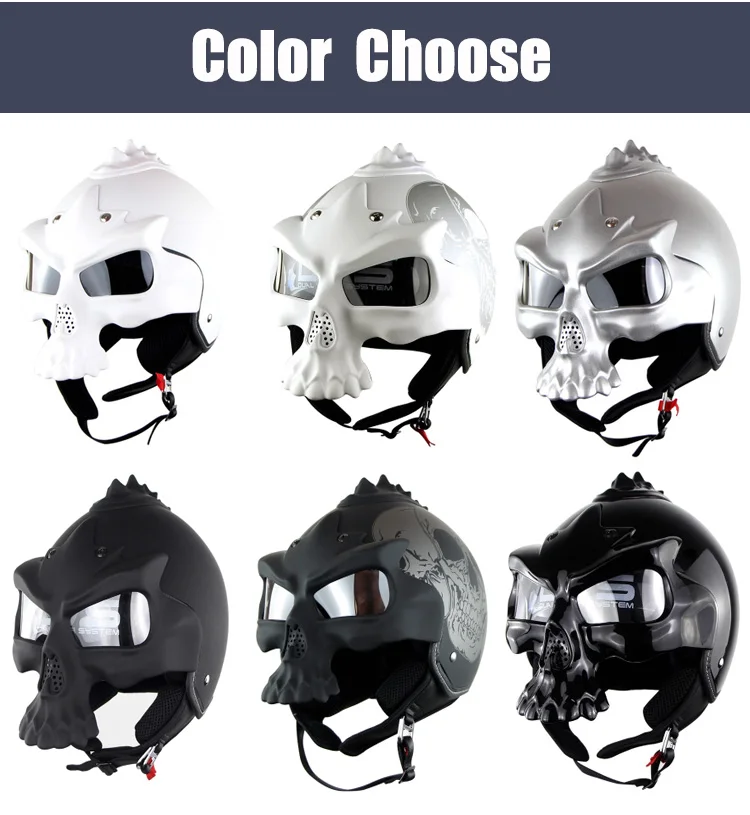 For Harley Half Face Casco Skull Motorcycle Helmet Dual-lens Helmets ...