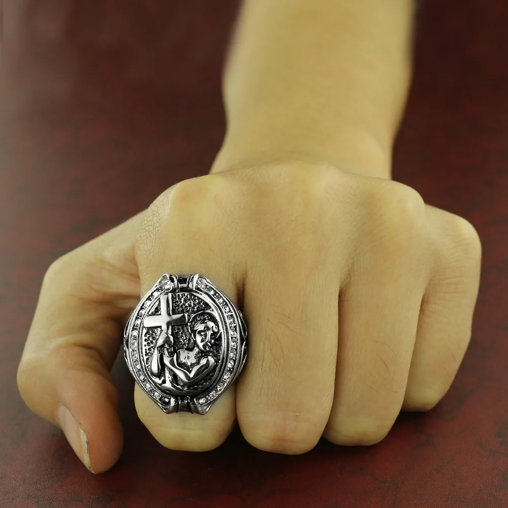 Jewelry Fashion Men's Stainless Steel Cross Catholic Rosary Rings - Buy ...