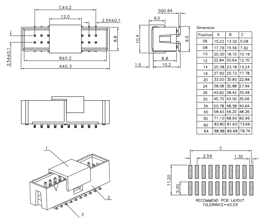 2.54mm Smt/smd Box Header Selective Gold Flash Dc2 Connector - Buy Box ...