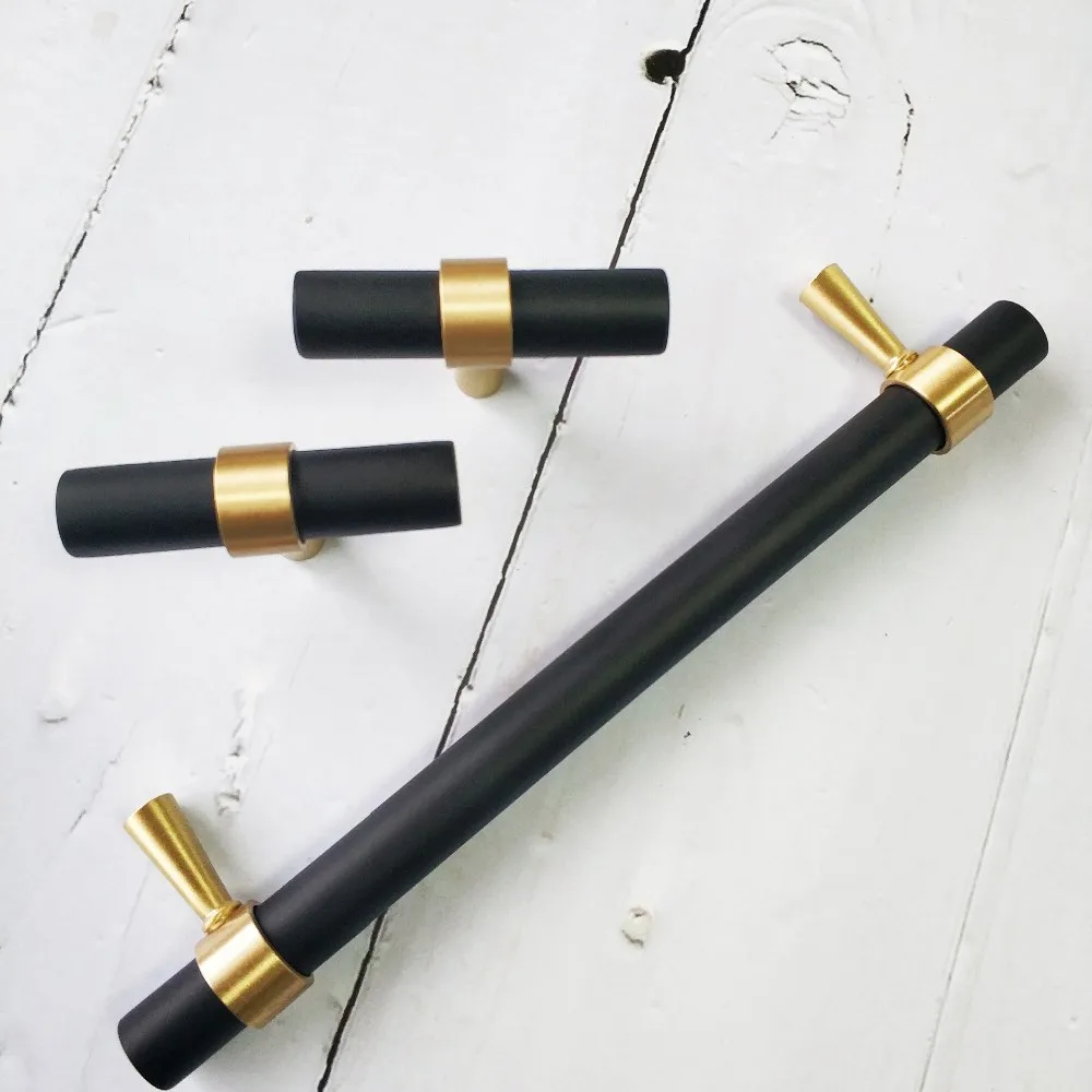 New Design Black T Shaped Solid Brass Cabinet Handles And Knobs Kitchen ...