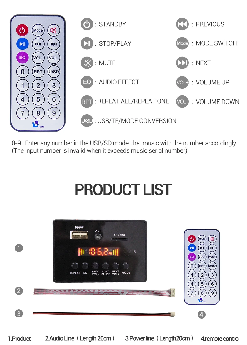 MP3 Decoder Board with FM Radio & Remote Control - VIRE