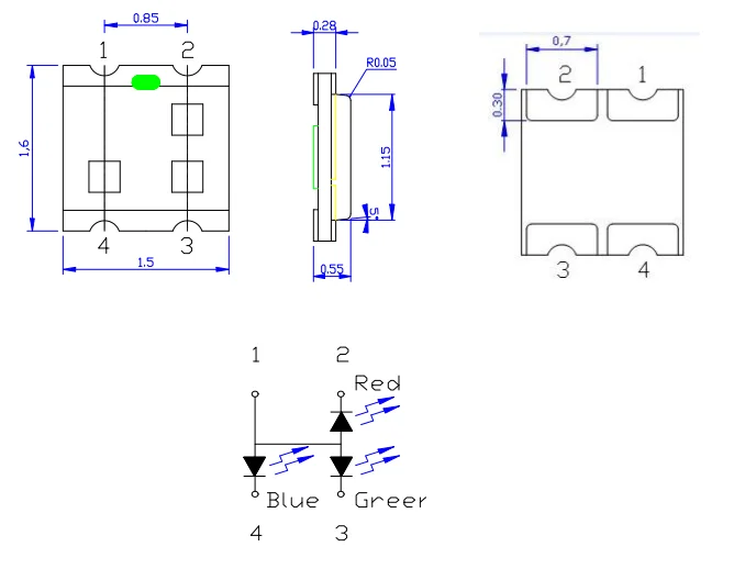 Ktrlight 1615 Smd Led Chips Rgb 0.2w 20ma 1.6*1.5*0.55mm High Bright ...