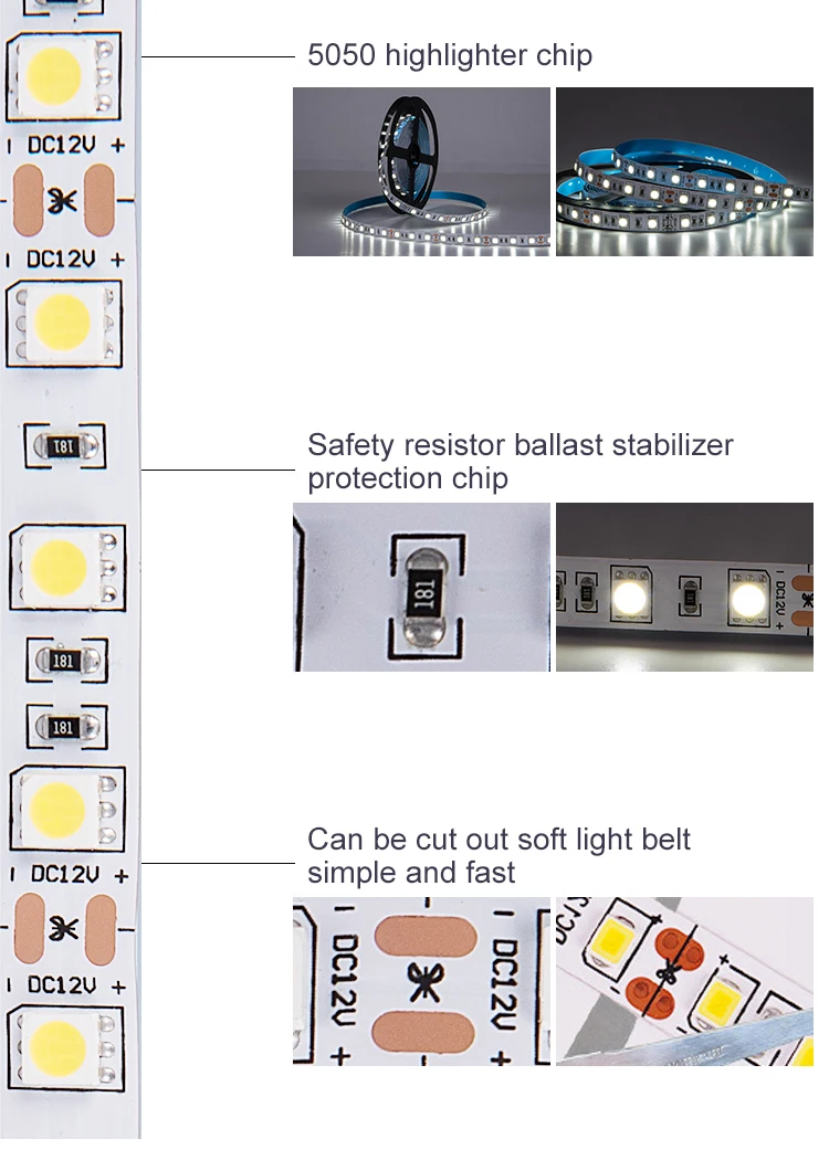 High Density No Resistor 12V LED Strip Light - 5050 IC Type