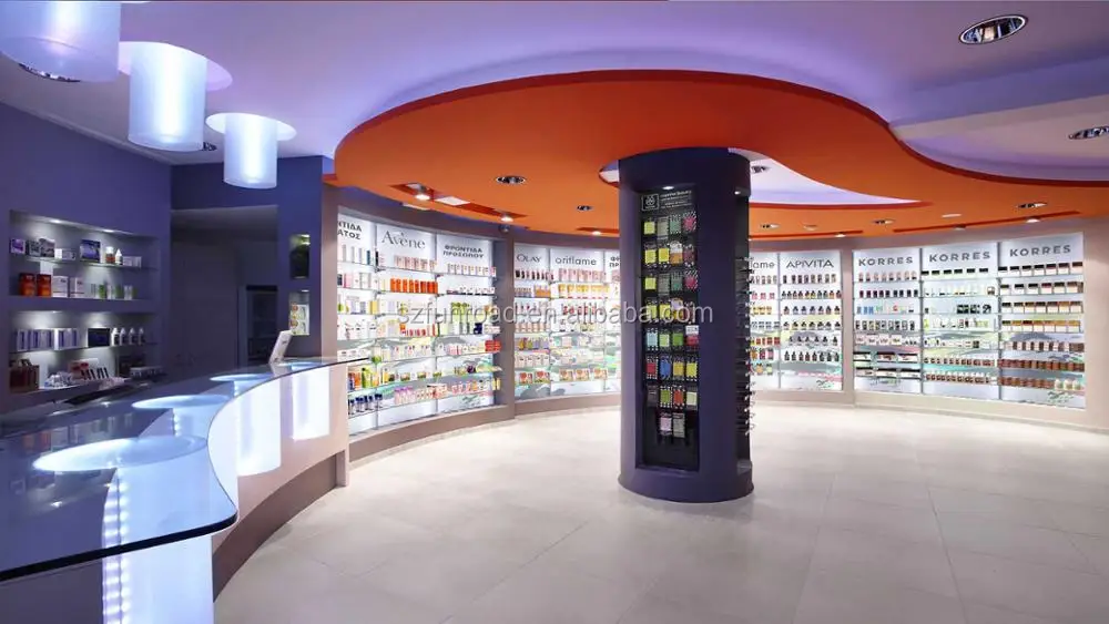 Pharmacy Store Interior Furniture Reception Desk Display Cabinet Design ...