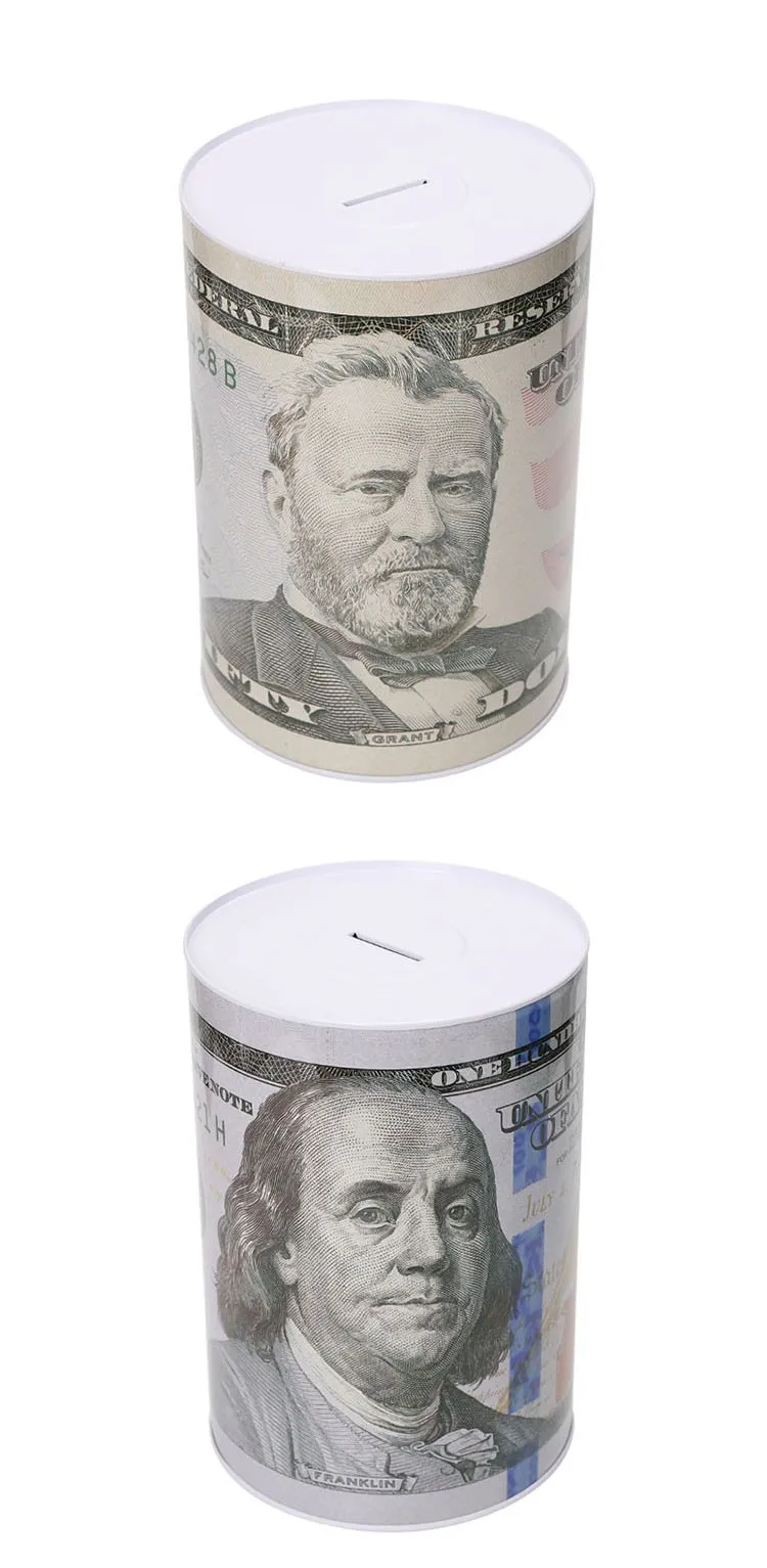 Topsthink Wholesale Cylindrical Coin Bank Us Dollar Metal Tin Can Money ...