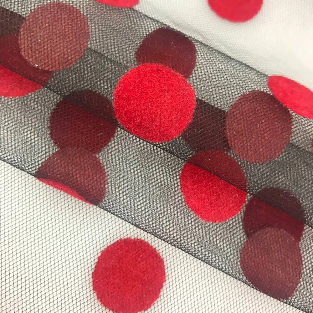 In Stock Black 2cm Flocking Dot Nylon Soft Spots Flock Mesh Fabric For ...
