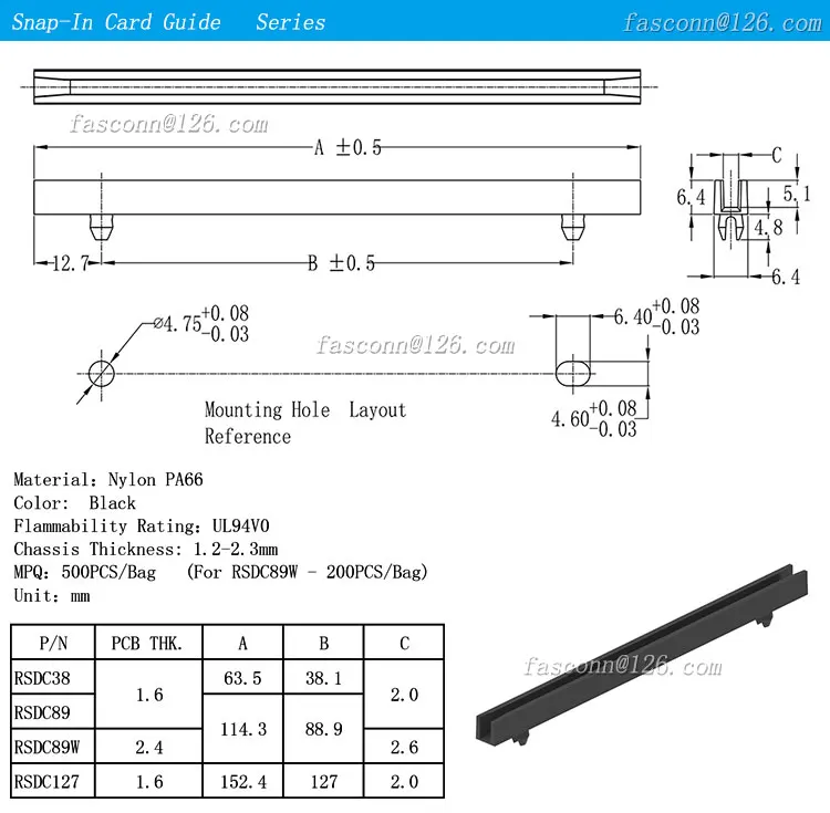 Plastic Vertical Mount PCB Card Guide - Locking & Latched