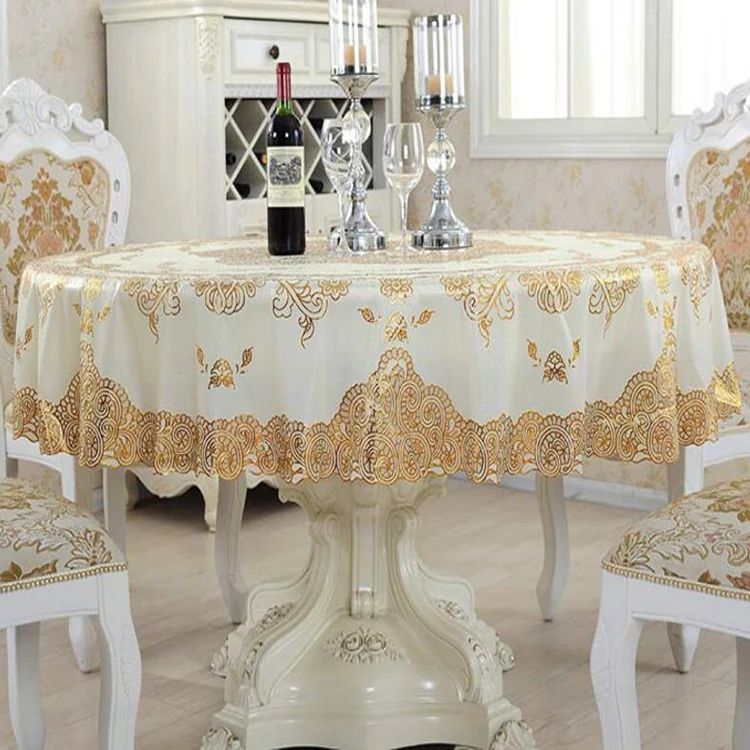 Pvc Lace With Gold Round Table Cloth Table Runner - Buy Gold Lace ...