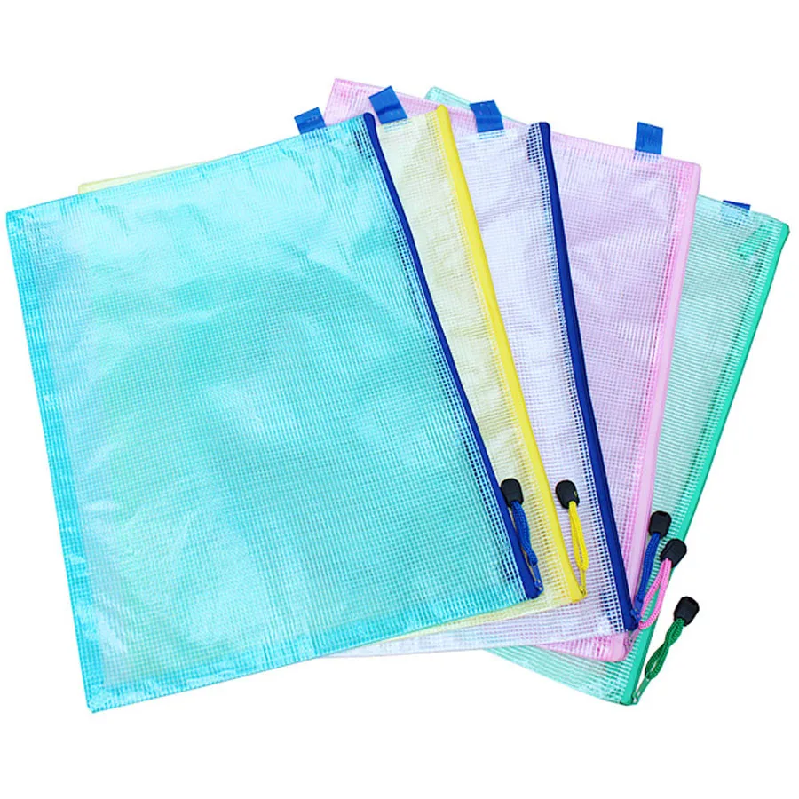 Soft Plastic Zipper Bags Closure Netting Exterior A4 Paper Files Bag ...