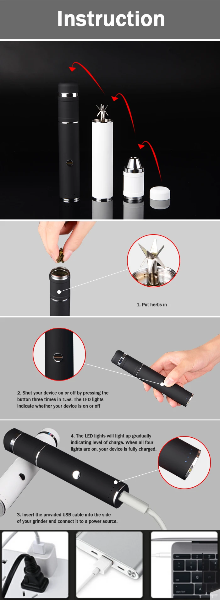 Newest Pen Style Automatic Weed Grinder For Dry Herbs Tobacco - Buy ...