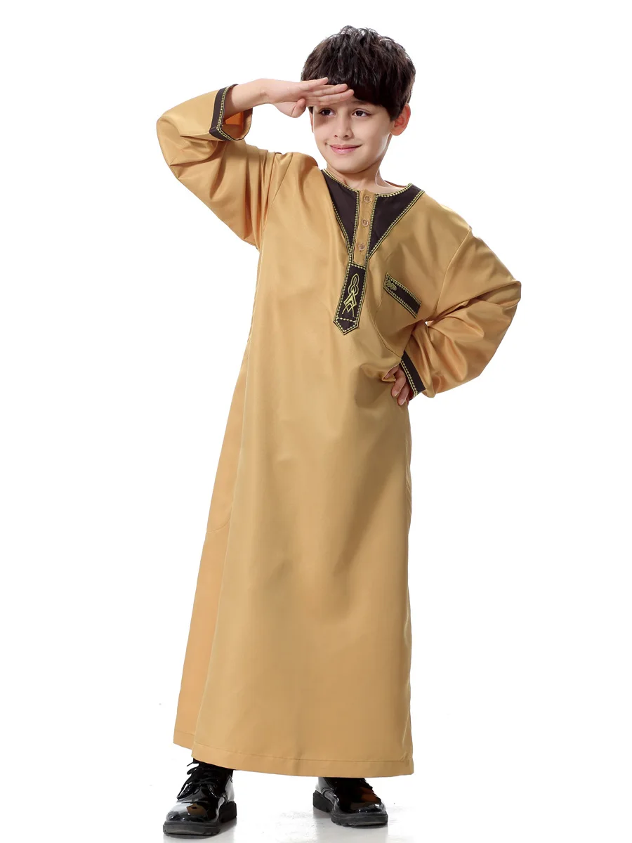 Fashion Islamic Dress Abaya Muslim Kids Clothes Embroidery Muslim Boys ...