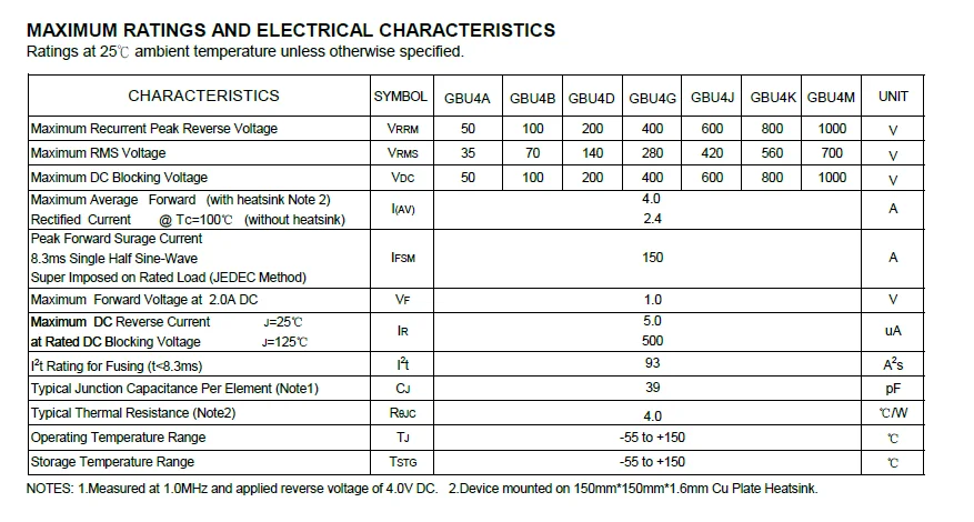 Silicon Bridge Rectifiers GBU402 GBU404 GBU406 GBU408 GBU410 Bridge ...