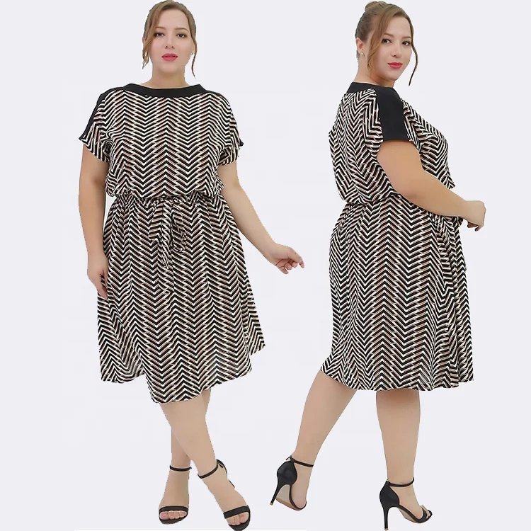 Big Size Striped Slim Short Sleeve Summer Casual Fat Women Large Size ...