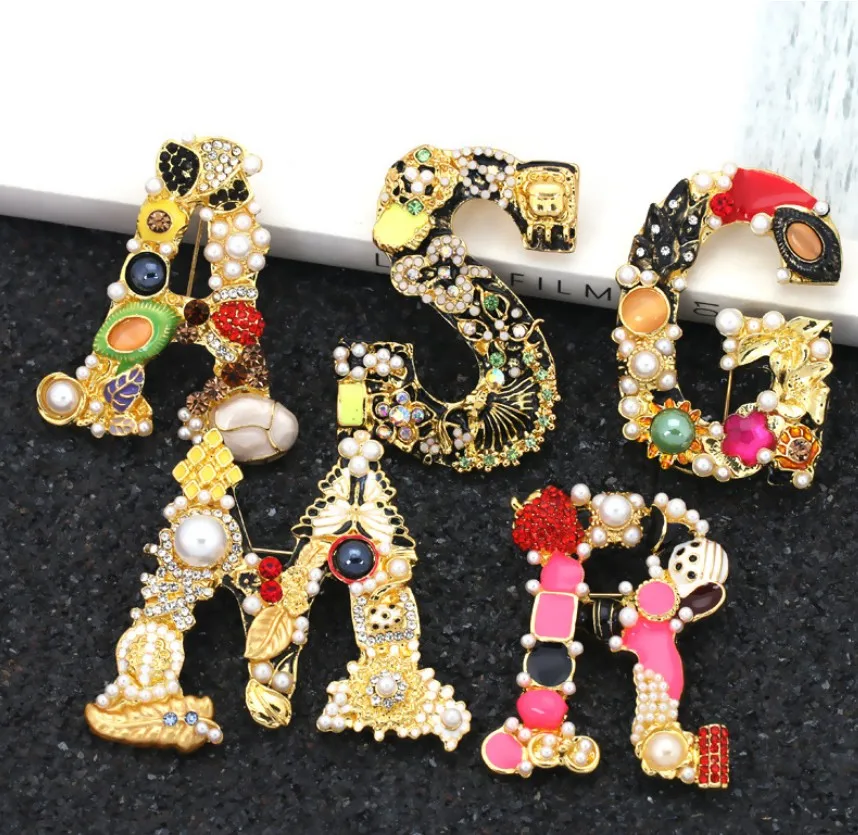 Factory Direct Luxury Designer Brooches Gold Plated Alphabet Letter ...