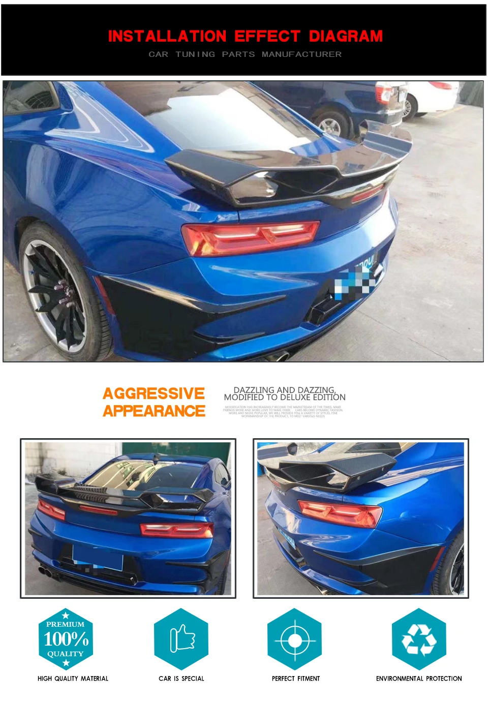 1LE Style Carbon Fiber Rear Spoiler for Chevrolet Camaro 2016UP