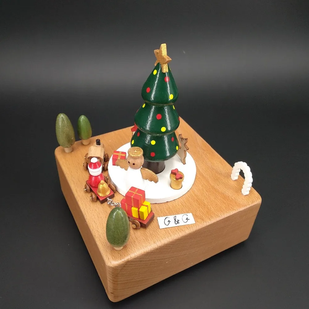 Square Solid Wood Music Box With Merry Christmas Song & Gift Box With ...