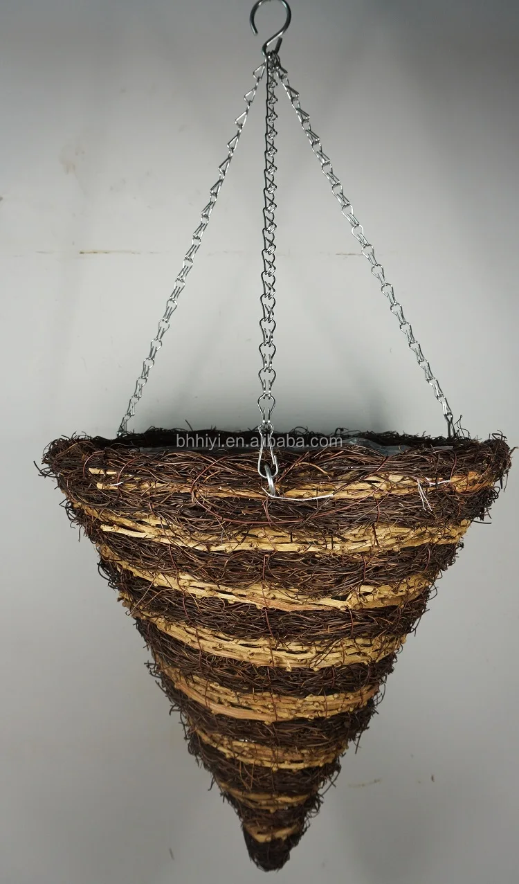 Handmade Natural Weaving Hanging Planter Basket Cone Shape Wire Plant ...